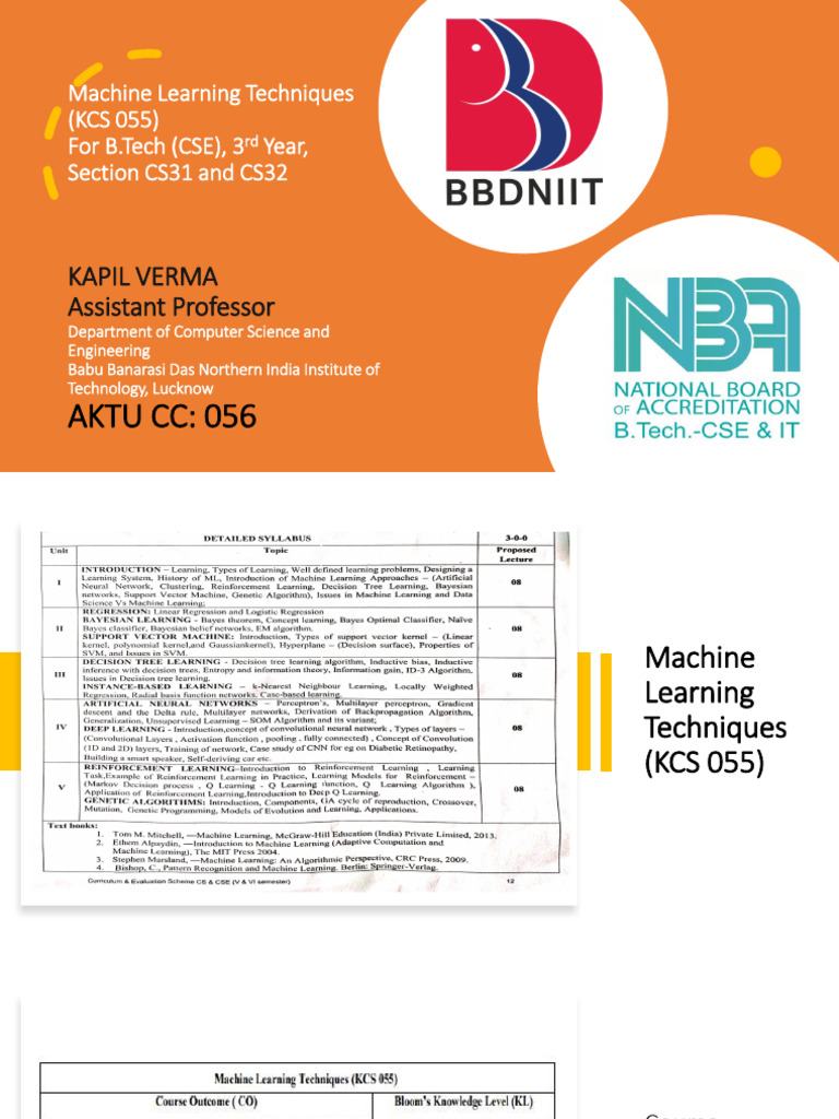 Machine Learning Techniques (KCS 055) 29.09.2023 | PDF | Support Vector Machine | Machine Learning