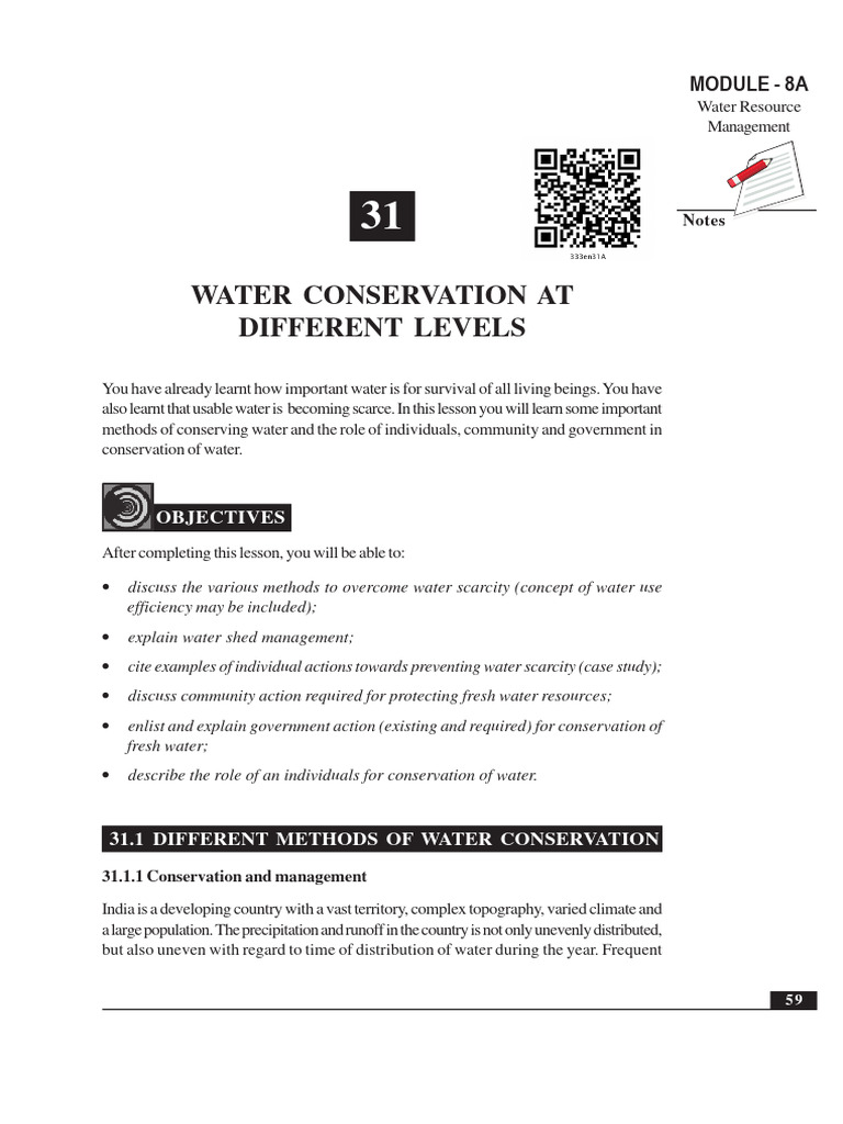 Water Conservation at Different Levels: Module - 8A | PDF | Groundwater | Reclaimed Water