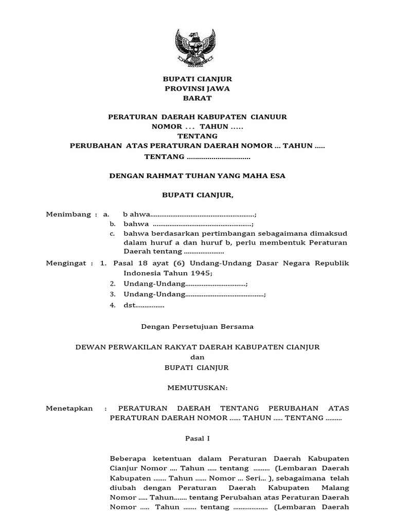 Contoh Kerangka Struktural Perubahan Perda | PDF