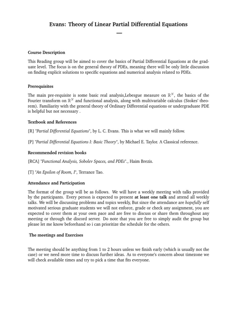 Evans Reading Group | PDF | Partial Differential Equation | Differential Equations
