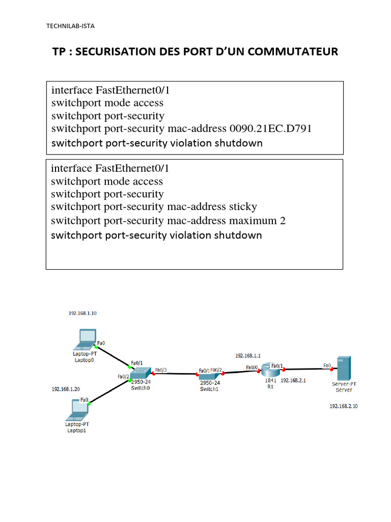 Switch Port Security Configuration | PDF