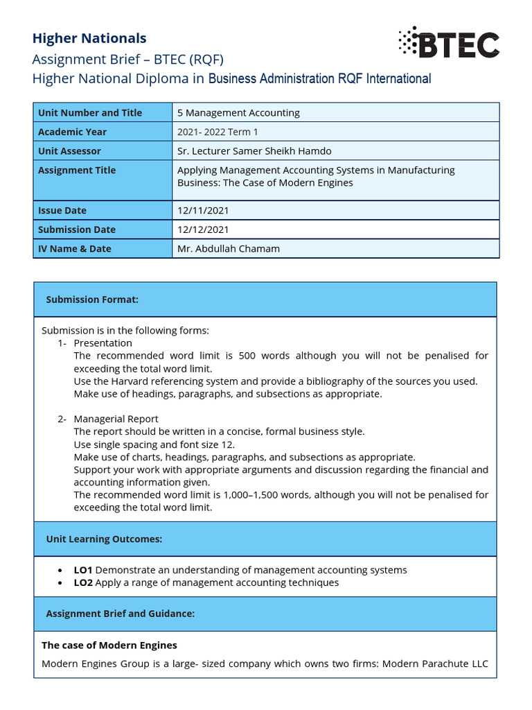 Unit 5 Management Accounting Assignment 1 (LO1 - LO2) | PDF ... Unit 5 Management Accounting Assignment 1 (LO1 - LO2) | PDF ...