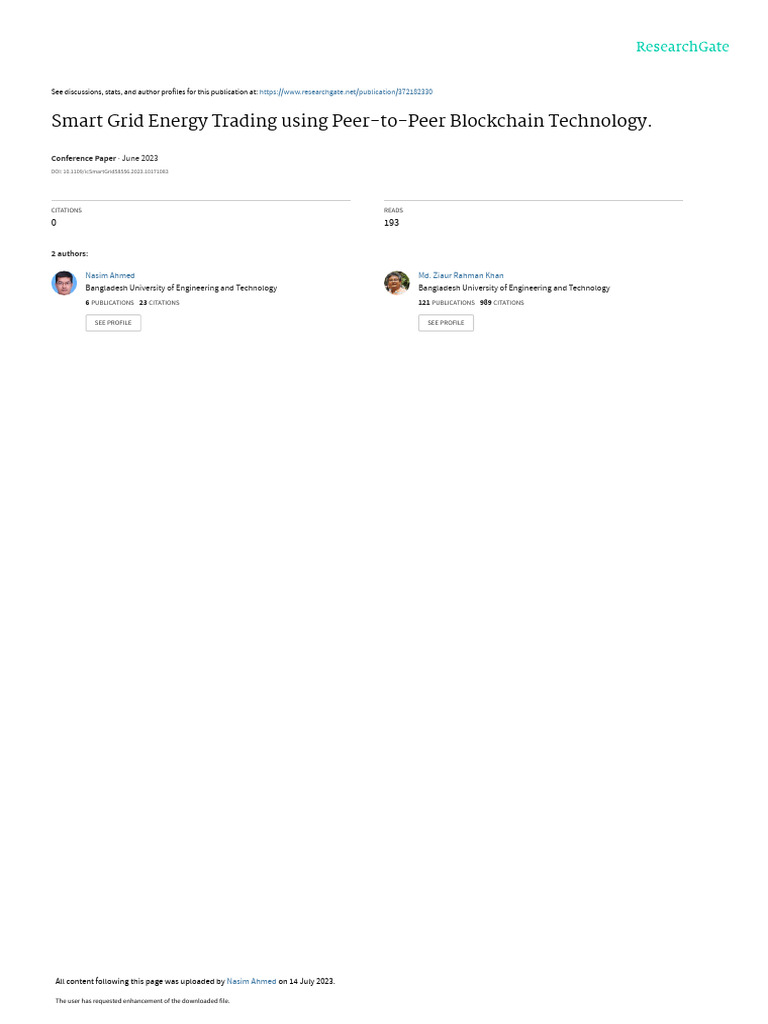 Smart Grid Energy Trading Using Peer-To-Peer Blockchain Technology | PDF | Public Key ...