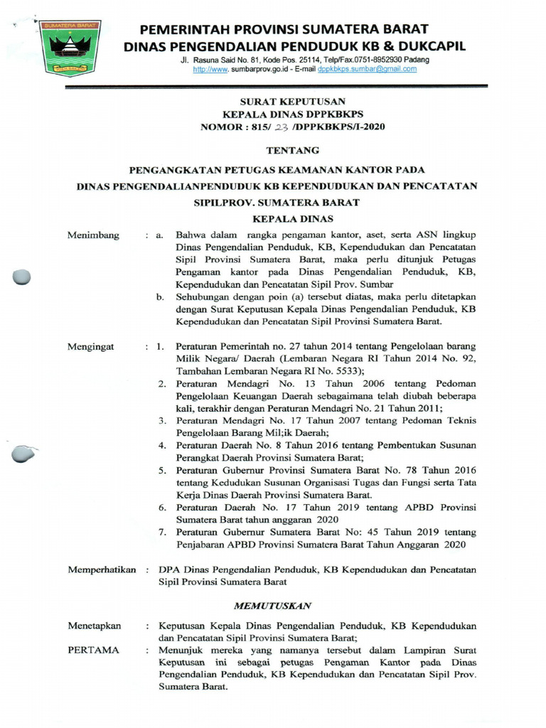 SK Pengangkatan Petugas Keamanan | PDF