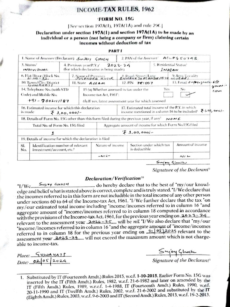 Form 15G - Compressed | Download Free PDF | Income Tax | Payments