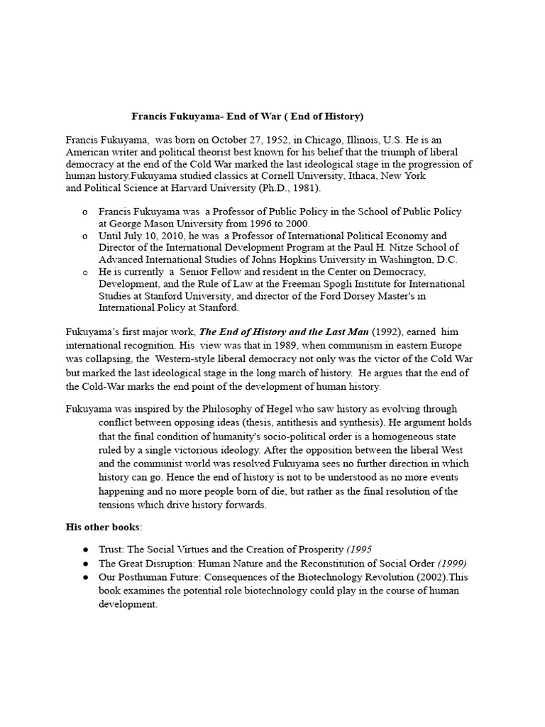 Fukuyama's End of History Explained | PDF | Ideologies | Liberal Arts ...