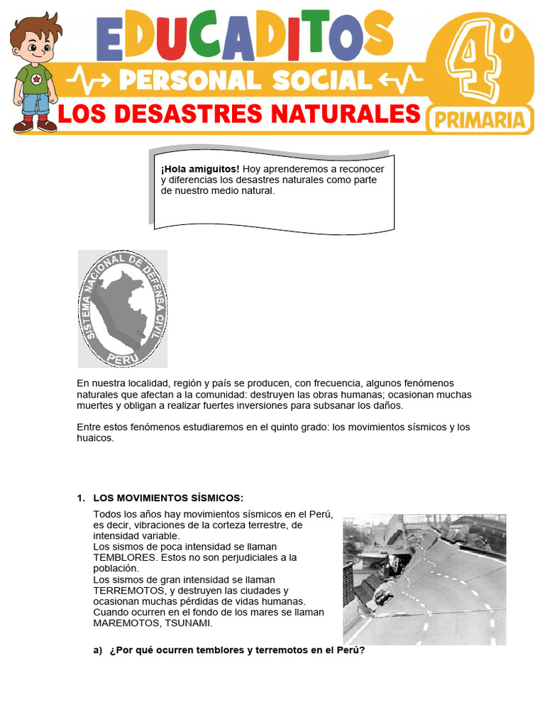 Los Desastres Naturales para Cuarto Grado de Primaria | PDF | Temblores | Tsunami