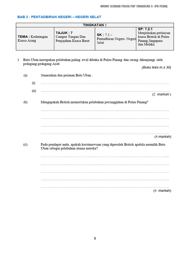 soalan struktur sejarah t3 bab 2 NNS | PDF