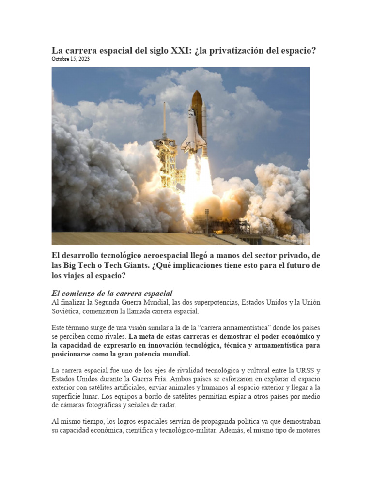 La Carrera Espacial | PDF | Carrera en el espacio | Vuelo espacial