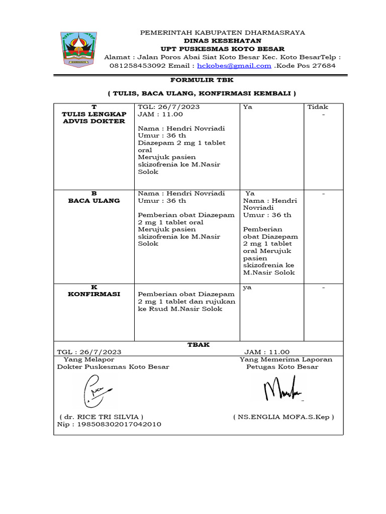 Formulir TBAK SBAR | PDF
