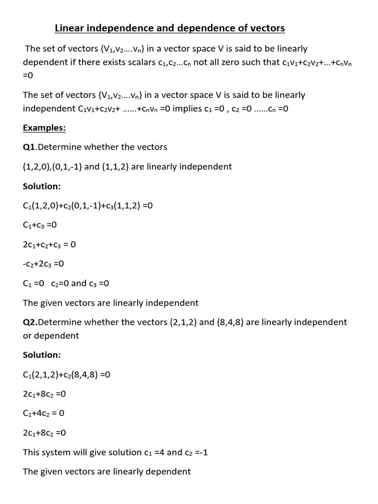 Linear Independence and Dependence of Vectors | PDF | Basis (Linear Algebra) | Linear Map