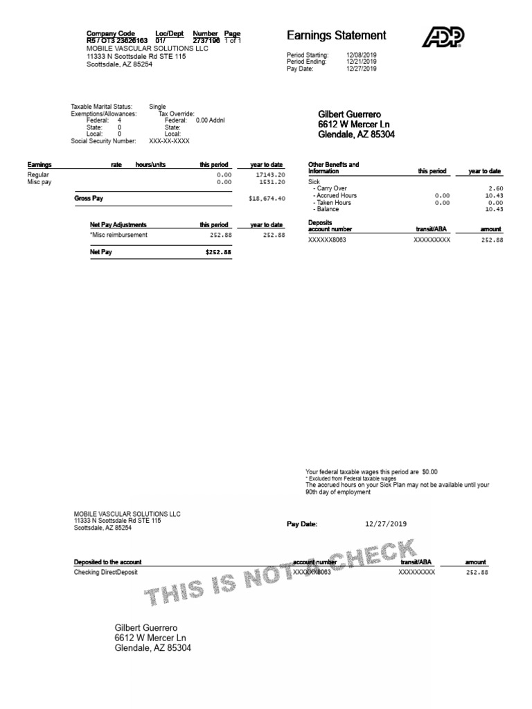 Pay Statement | Download Free PDF | United States Law | Economy Of The ...