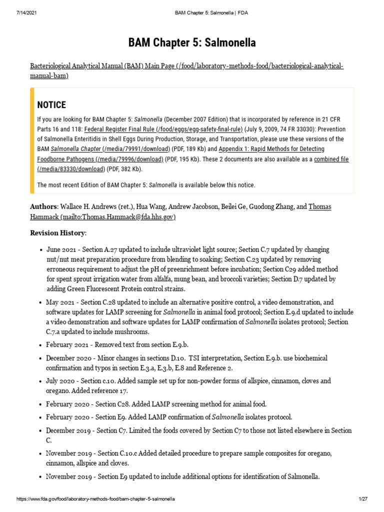 BAM Chapter 5 - Salmonella - FDA | Download Free PDF | Iodine | Salmonella