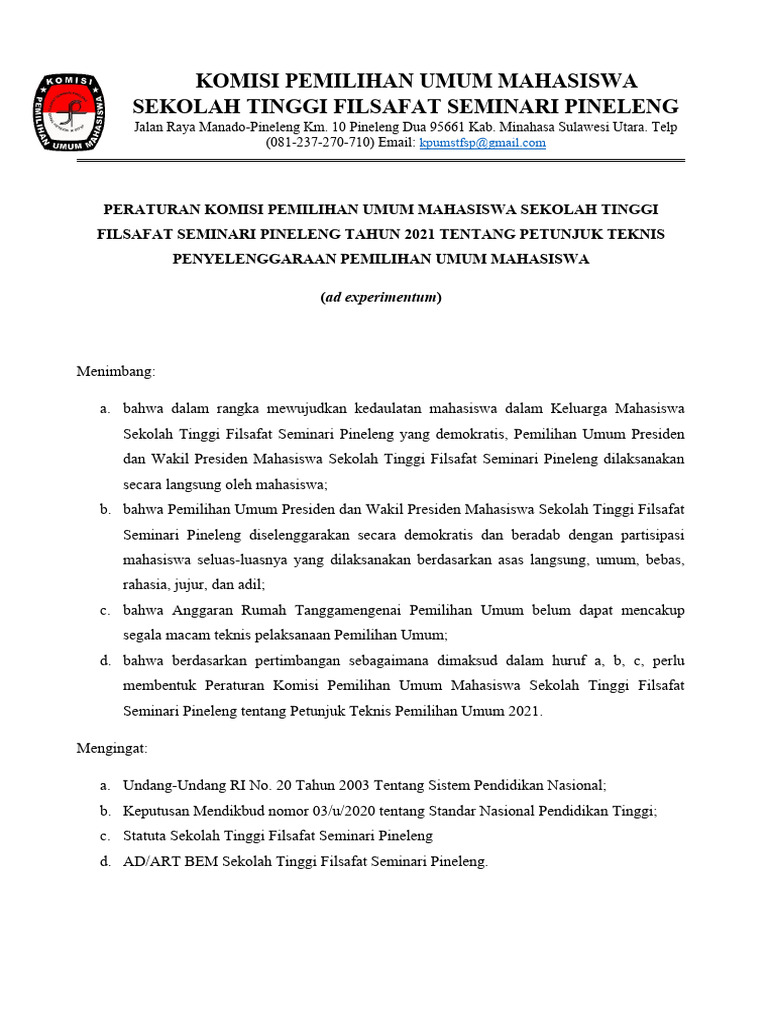 Petunjuk Teknis Pemilu Mahasiswa STFSP | PDF