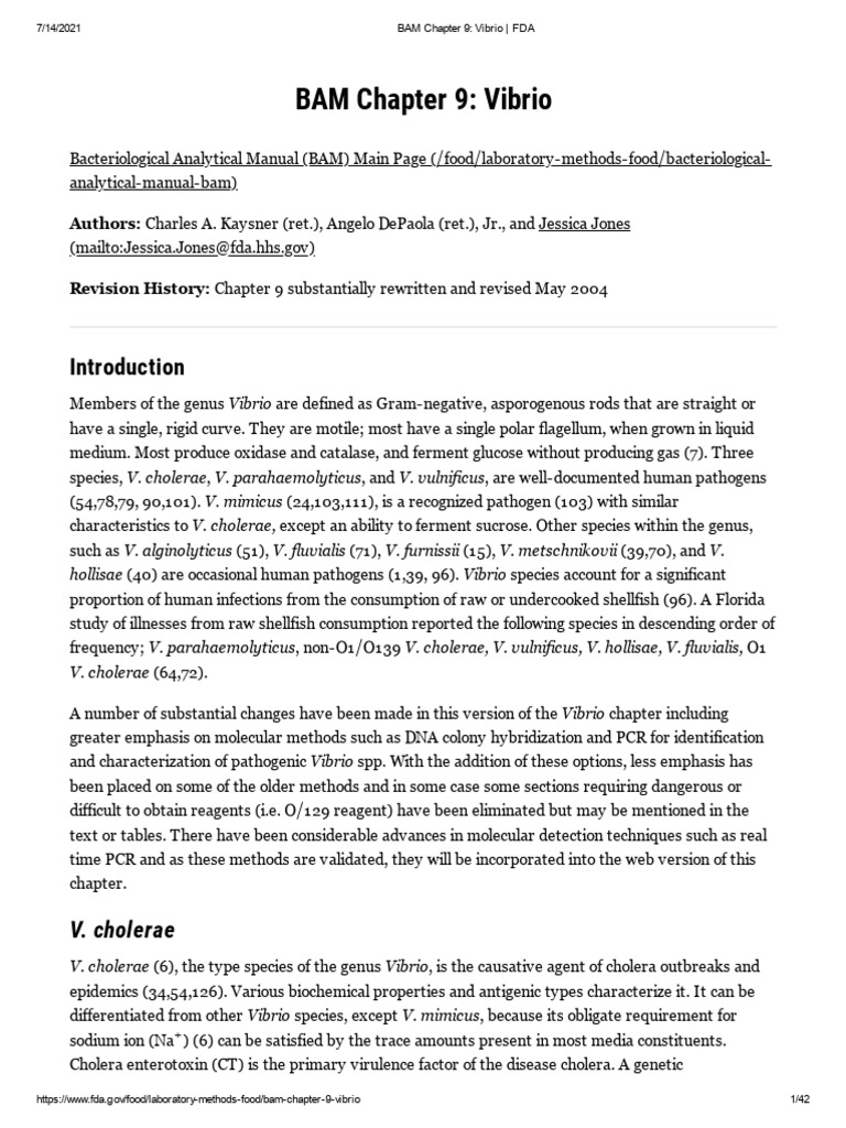 BAM Chapter 9 - Vibrio - FDA | PDF | Serotype | Cholera