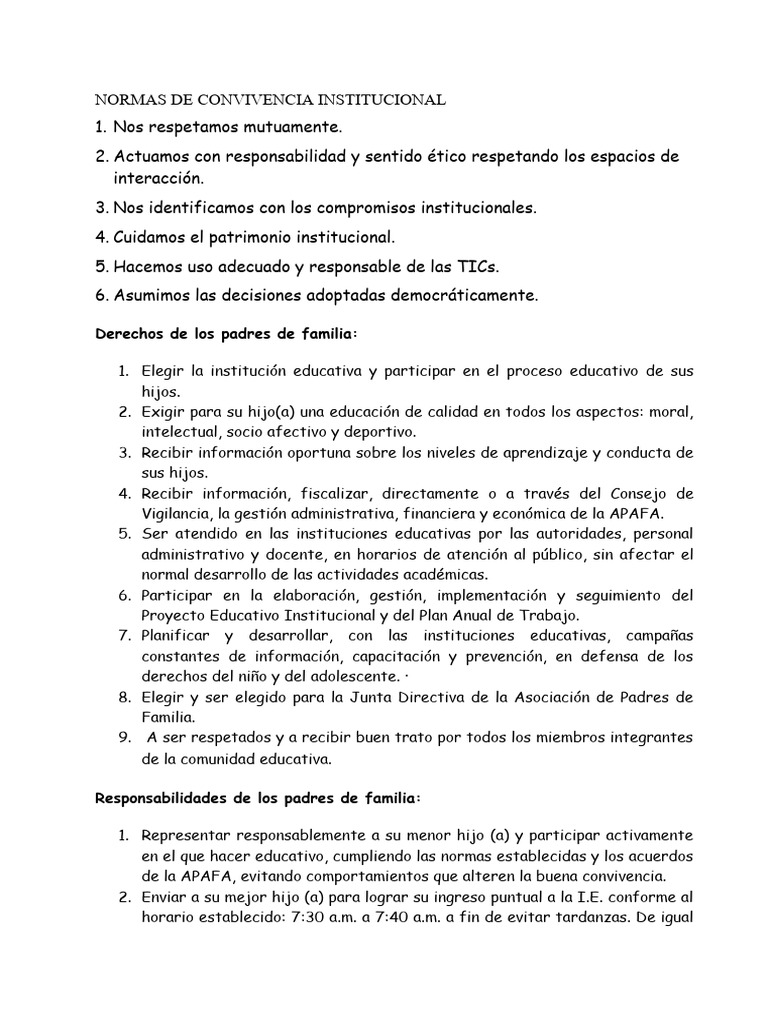 Normas, Derechos y Deberes de Docentes, Padres, Estud, Brigadieres ... Normas, Derechos y Deberes de Docentes, Padres, Estud, Brigadieres ...