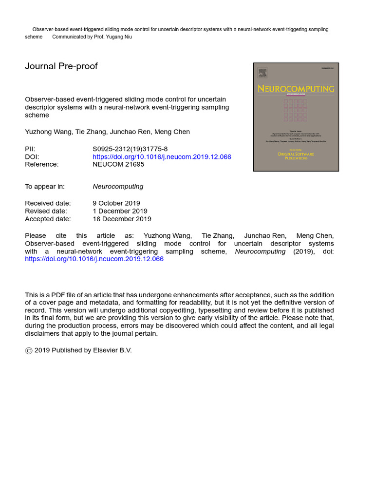 Observer-Based Event-Triggered Sliding Mode Control For Uncertain | PDF | Control Theory ...