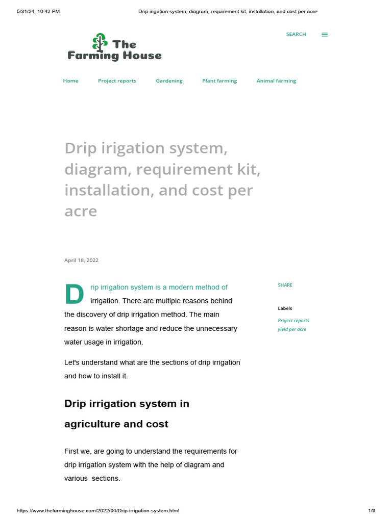 Drip Irigation System, Diagram 1 | PDF | Irrigation | Water Supply