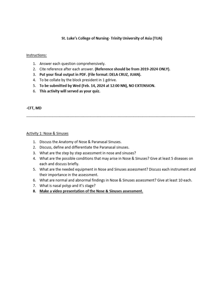 Nursing Assessment of Nose and Lungs | PDF | Human Nose | Surgical ...