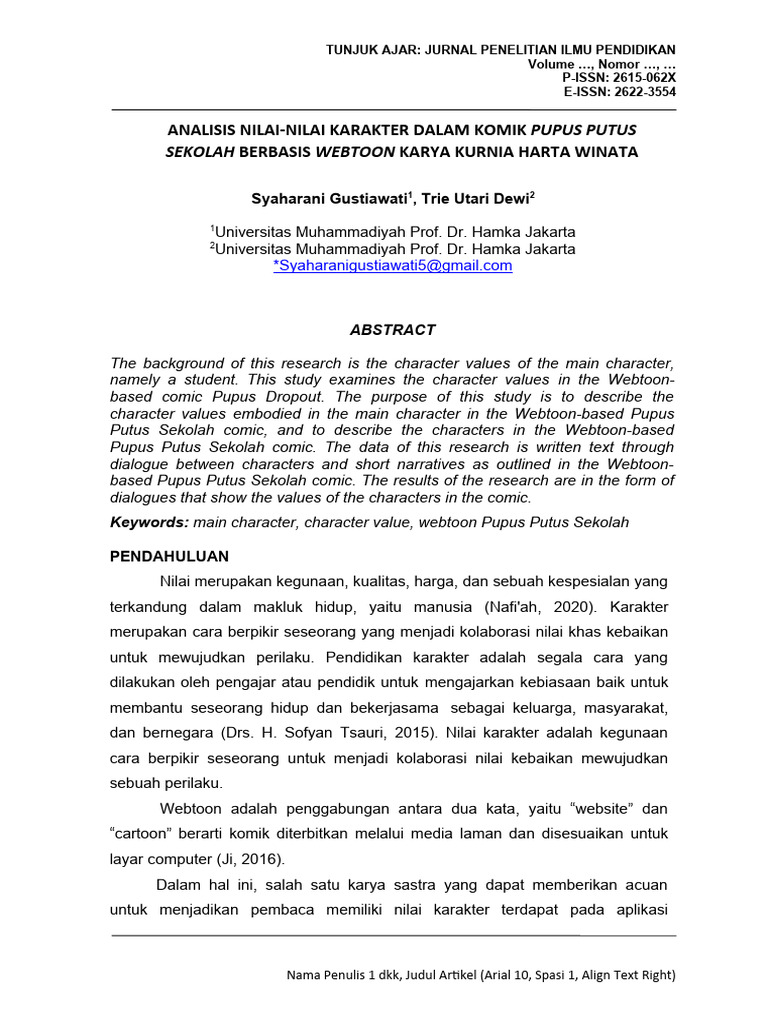 Syaharani Gustiawati - ANALISIS NILAI-NILAI KARAKTER DALAM KOMIK PUPUS PUTUS SEKOLAH BERBASIS ...