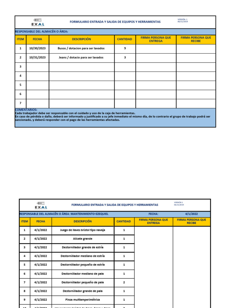 Formulario Entrega de Entrega de Equip y Herramientas | PDF
