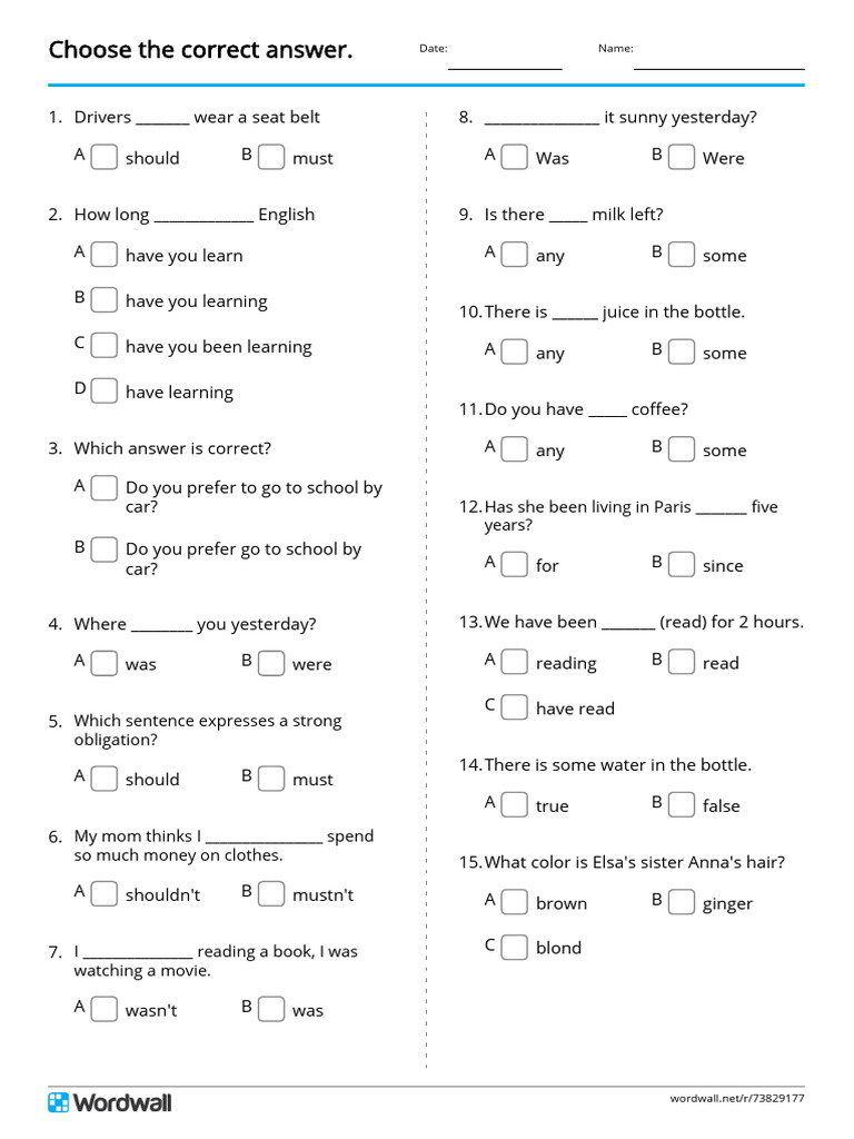 Choose The Correct Answer Quiz | PDF | Language Arts & Discipline