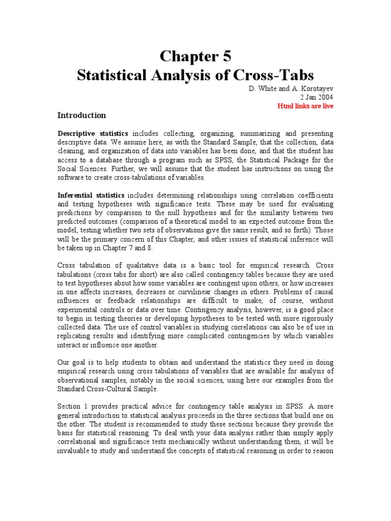 Statistical Analysis of Cross-Tabs: Descriptive Statistics Includes Collecting, Organizing ...