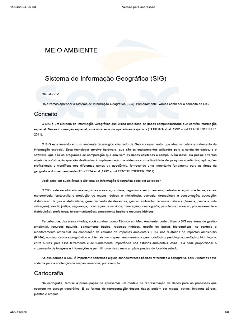 Introdução ao Sistema de Informação Geográfica | PDF | Sistema de ...