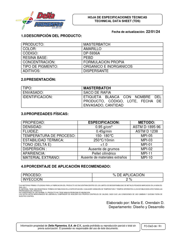 Masterbatch Amarillo DP-5936A | PDF