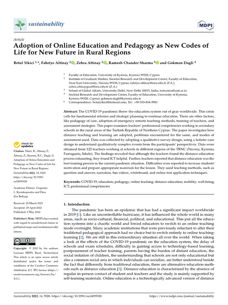Adoption of Online Education and Pedagogy As New Codes of Life For New Future in Rural Regions ...