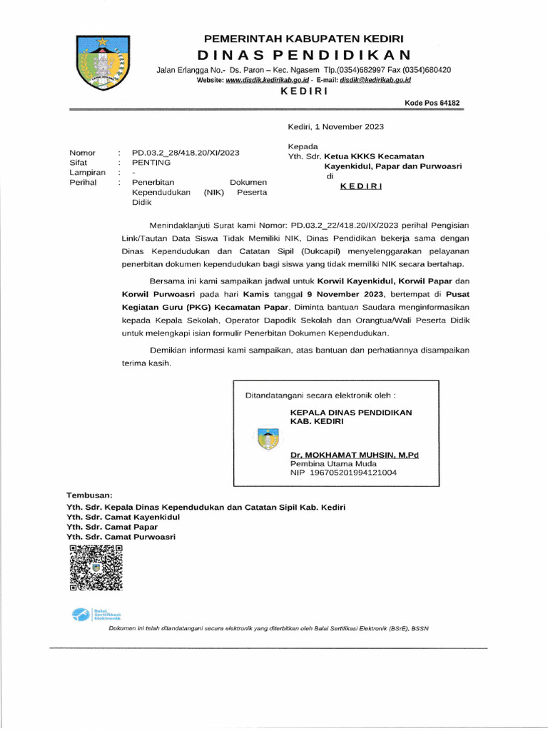 Surat K3S NIK Kayen Papar Purwoasri | PDF