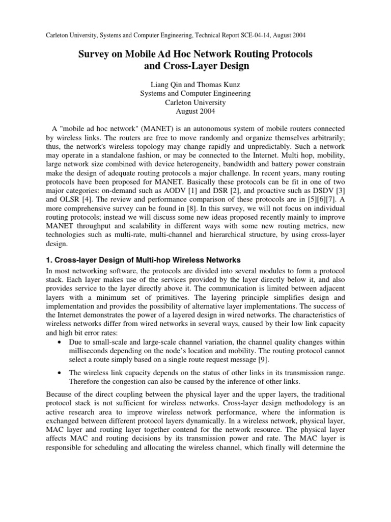 Survey On Mobile Ad Hoc Network Routing Protocols And Cross Layer