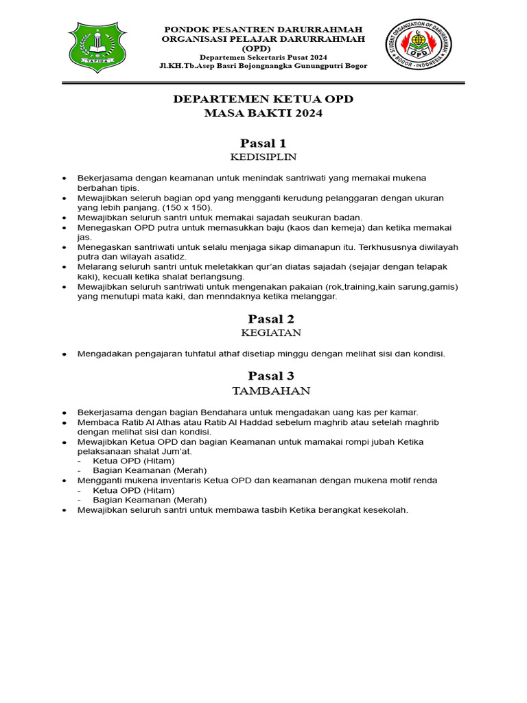 Program Kerja Ketua OPD 2024 | PDF