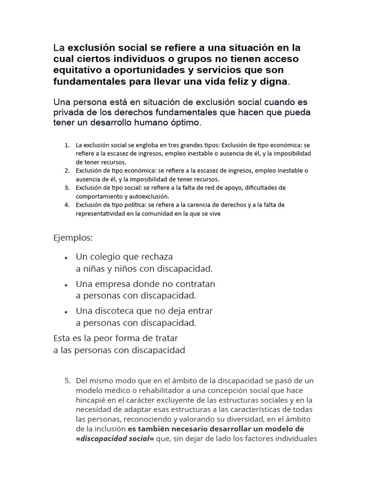 Tipos y causas de exclusión social | PDF | Exclusión social | Invalidez