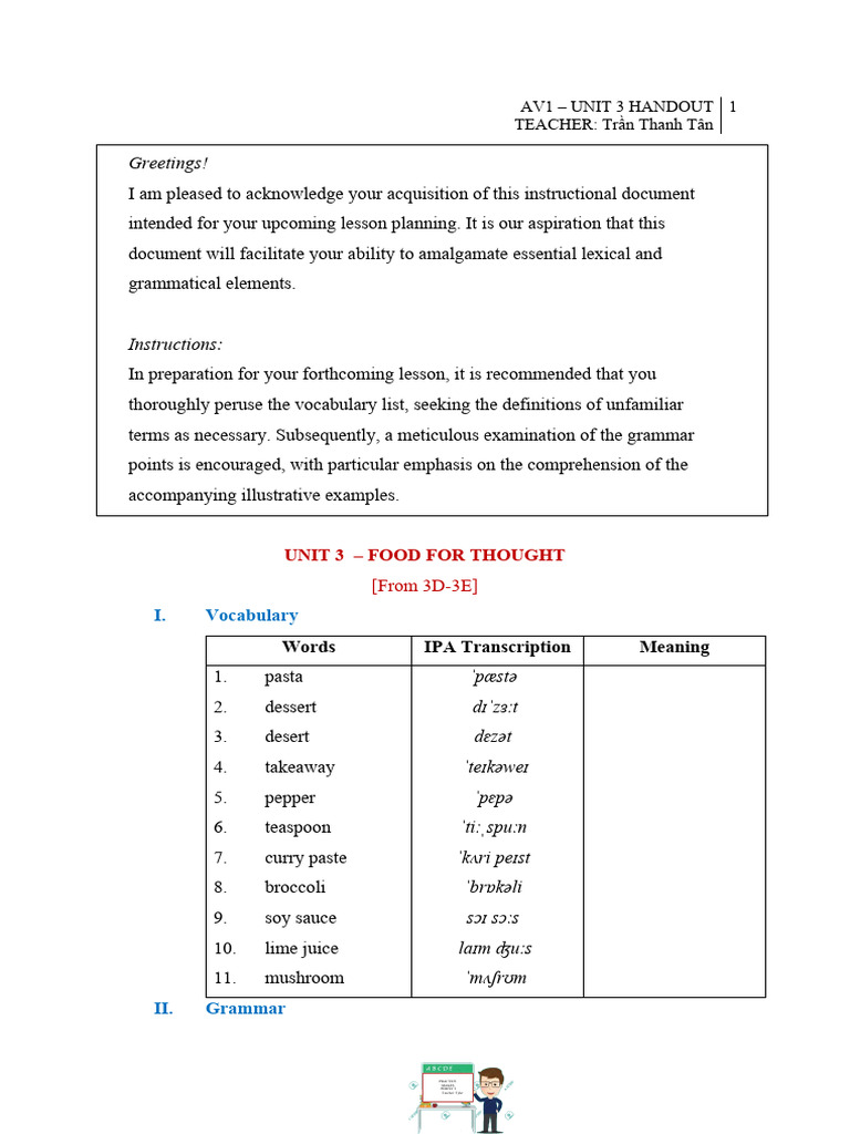 Handout - Unit 3 - 3D-3E | Download Free PDF | Foods | Food And Drink