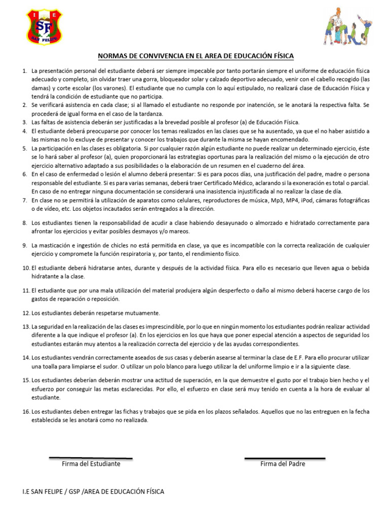 Normas de Convivencia Del Area de Educación Física | PDF | Crecimiento ...