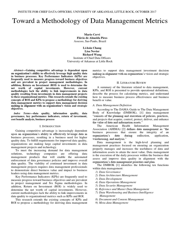 Data Management Metrics Methodology | PDF | Performance Indicator ...