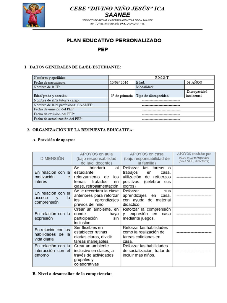 Pep Plan Educativo Personalizado para Trabajar | PDF | Educación de la ...