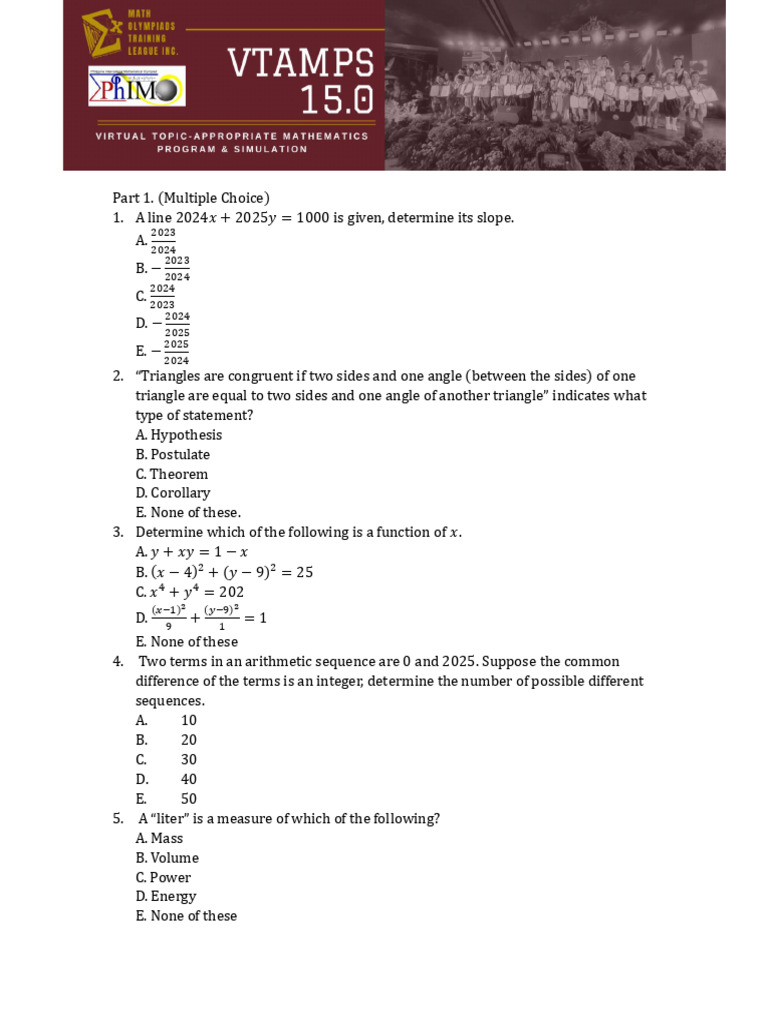 VTAMPS-15 S2 Set 5 Solution Manual | PDF | Number Theory | Arithmetic