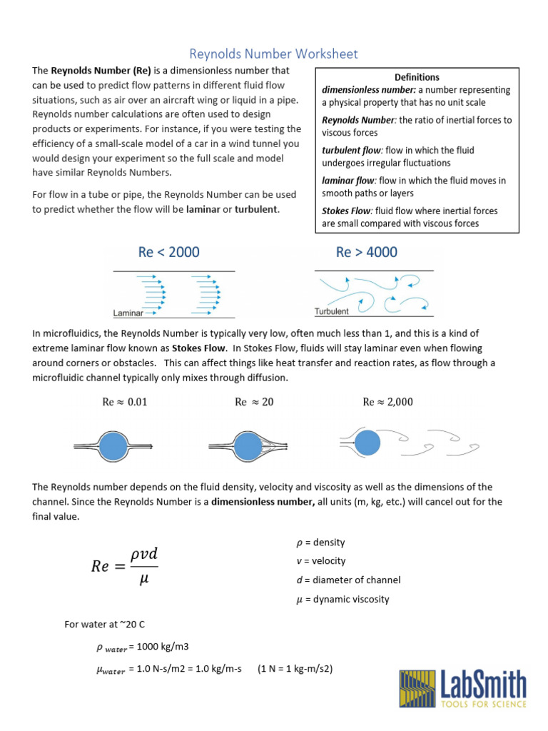 LabSmith Microfluidics Education Kit-Reynolds Number Worksheet | PDF ...