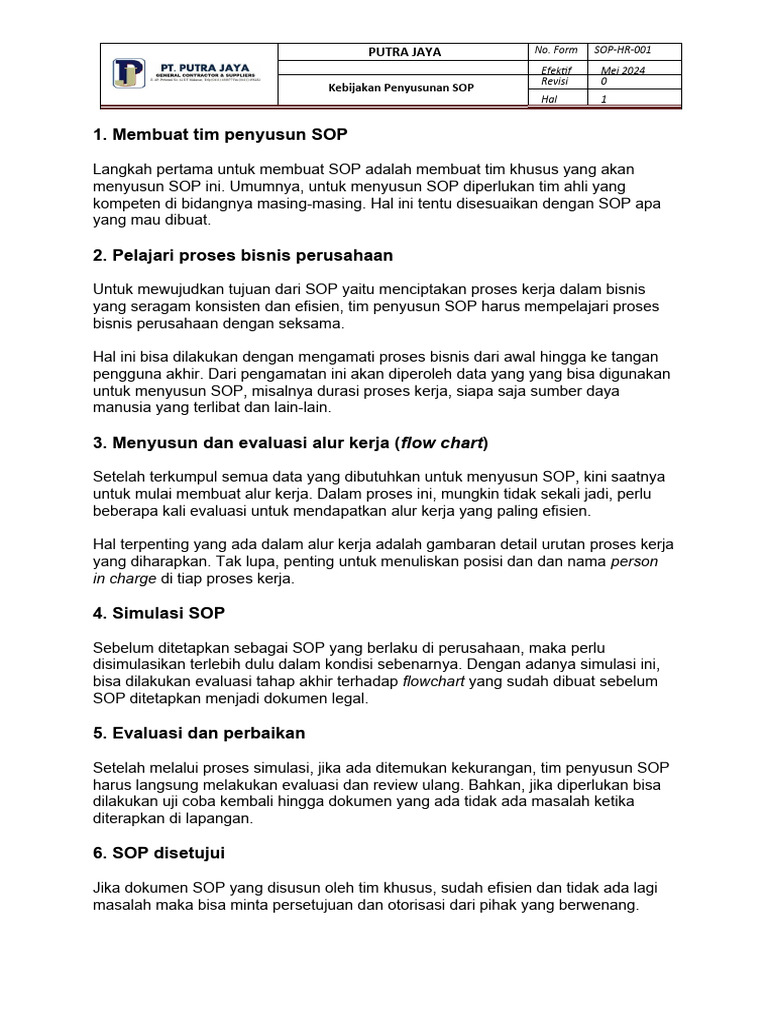 Kebijakan Penyusunan SOP | PDF