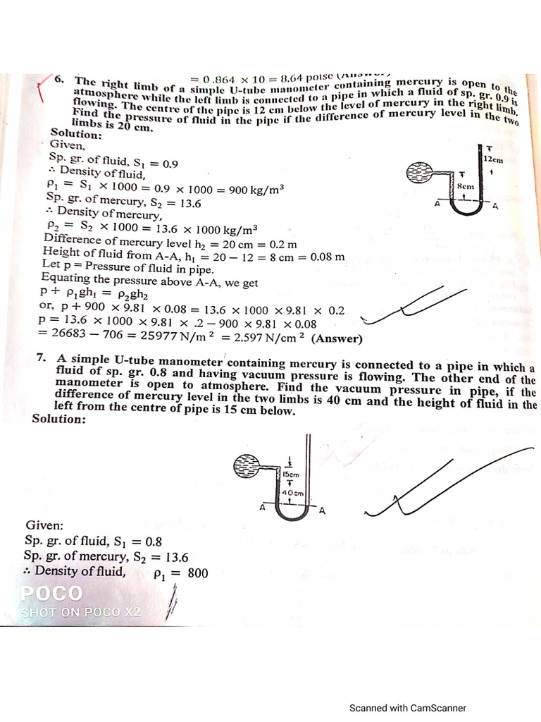 Manometer and Bernoulli Problems | PDF