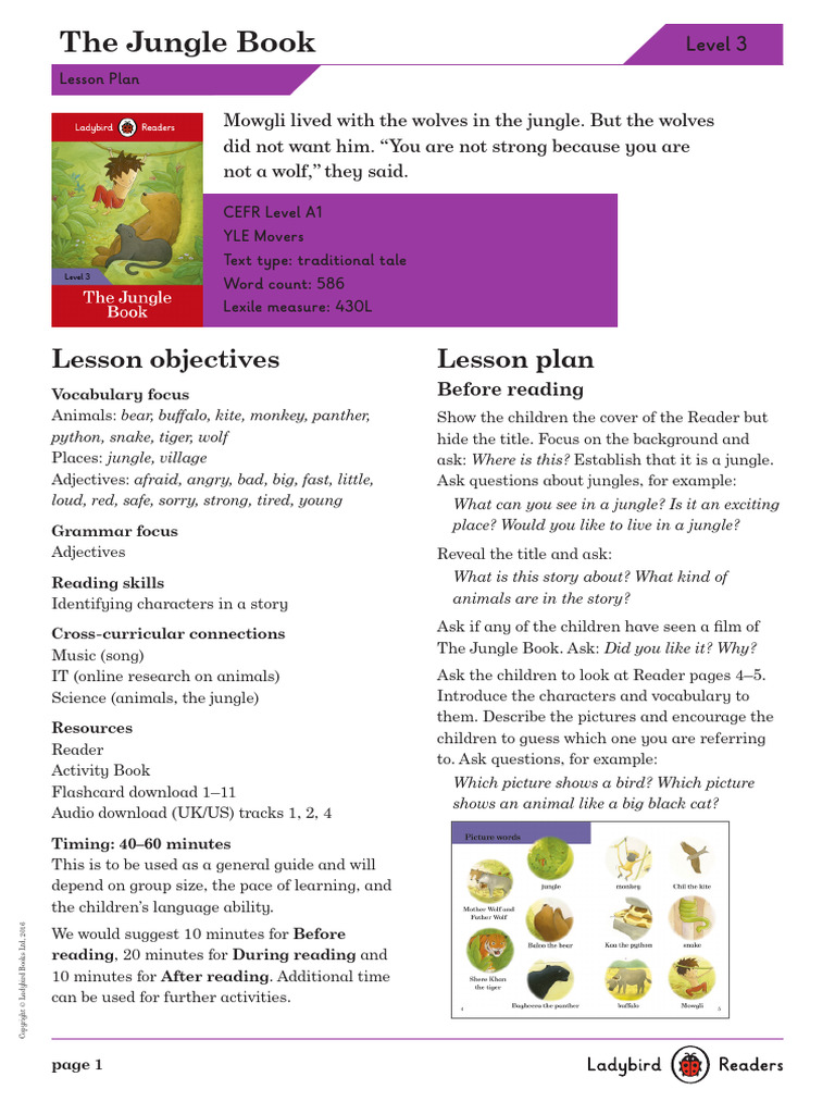 The Jungle Book Lesson Plan LADYBIRD READERS LEVEL 3 | PDF | Bagheera ...