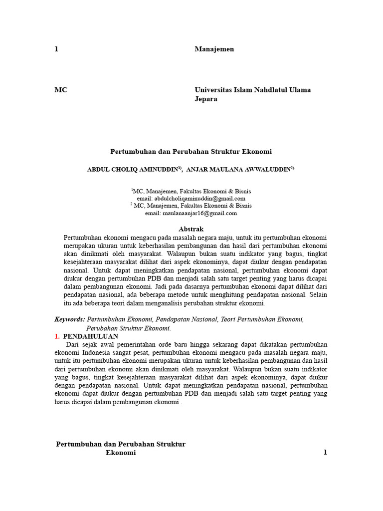 MC - PI - 1 - Pertumbuhan Dan Perubahan Struktur Ekonomi | PDF
