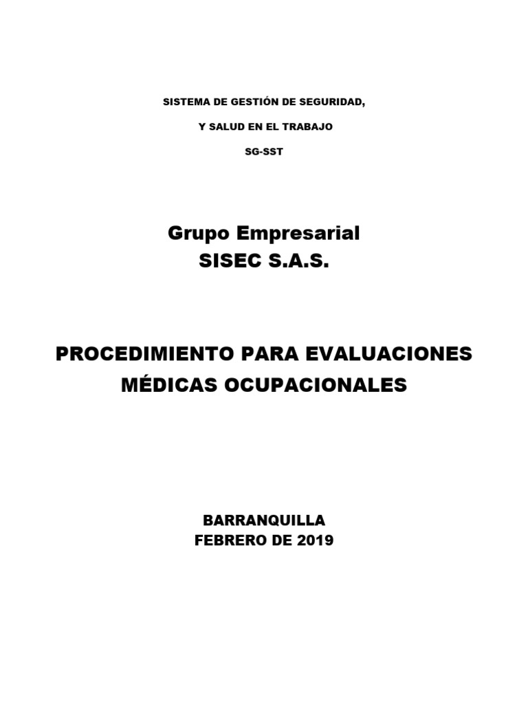 Procedimiento Para Evaluaciones Medicas Ocupacionales Pdf Historial