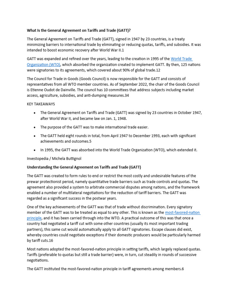 Overview of the General Agreement on Tariffs | PDF | General Agreement ...