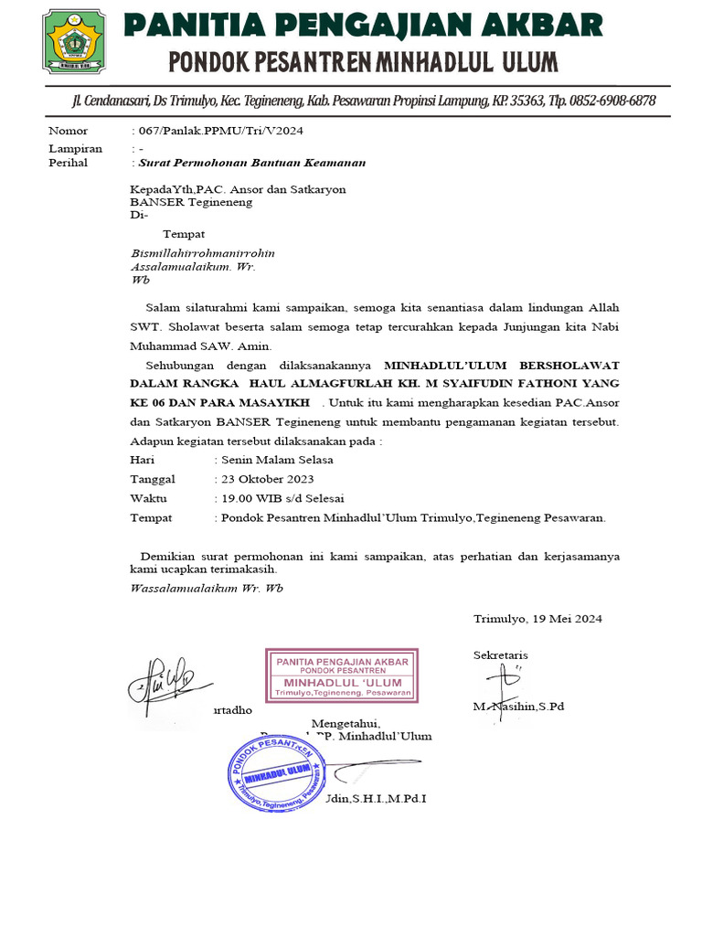Surat Tembusan BANSER | PDF | Agama & Spiritualitas