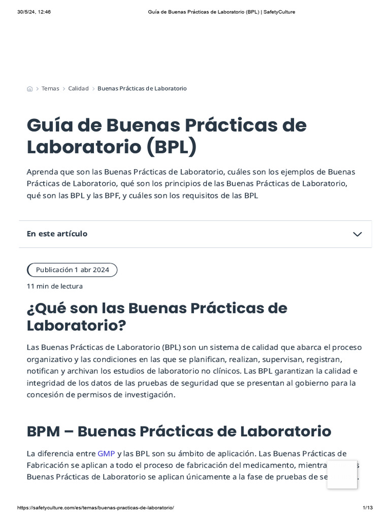 Guía de Buenas Prácticas de Laboratorio (BPL) - SafetyCulture | PDF ... Guía de Buenas Prácticas de Laboratorio (BPL) - SafetyCulture | PDF ...