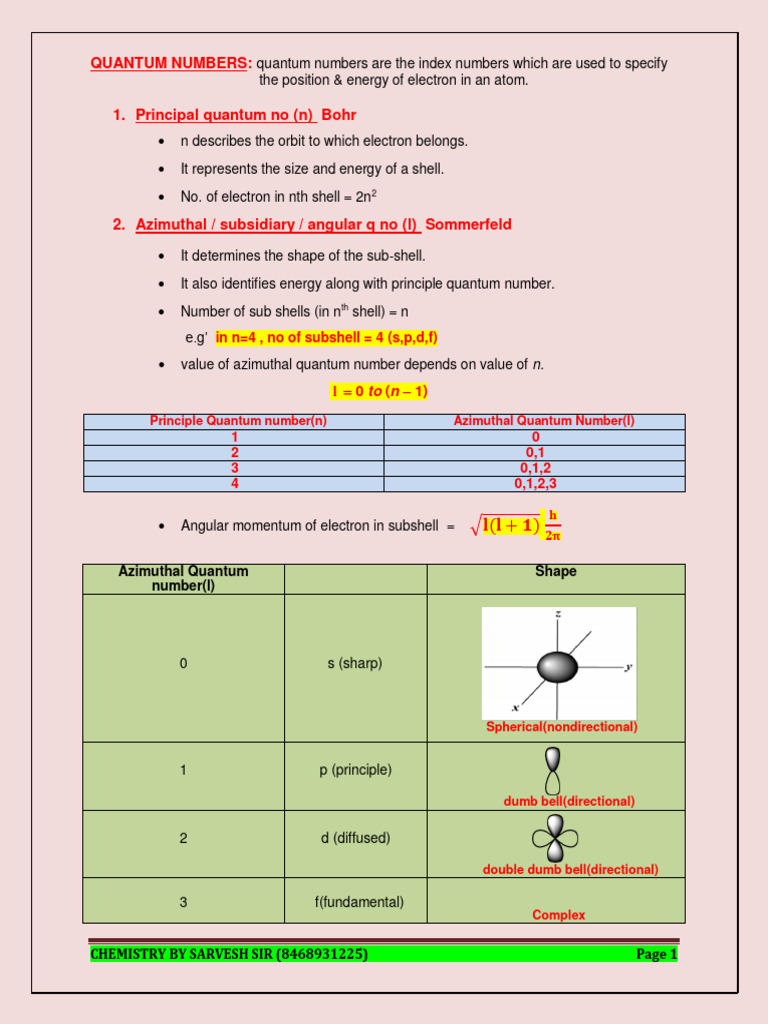 Quantum Numbers | PDF | Atomic Orbital | Spin (Physics)