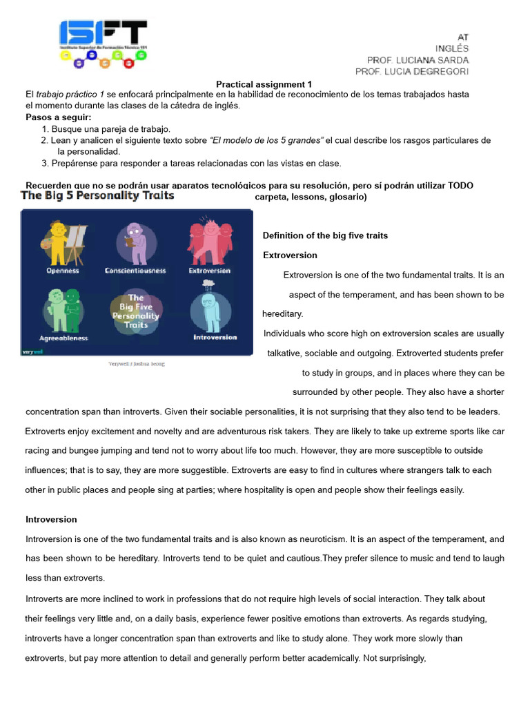 TP 1 Reading - The Big 5 Personality Traits | PDF | Extraversion And Introversion | Experience